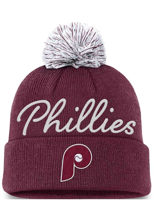 Philadelphia Phillies Nike Womens Retro Script Crown Cuff Pom Knit Hat ...