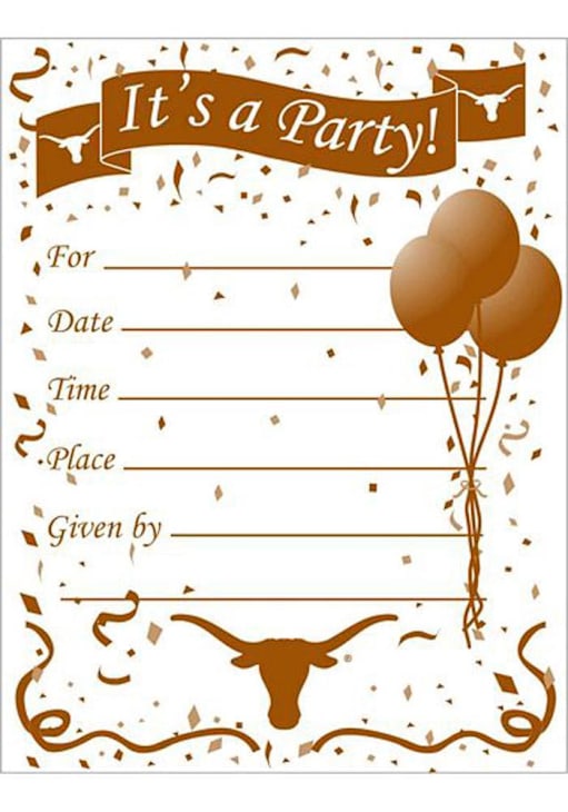 Texas Longhorns White Party Invitation Card Sets - 1569088