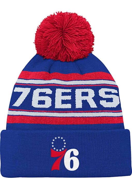 Philadelphia 76ers BLUE Jacquard Cuffed Pom Youth Knit Hat - 133416050