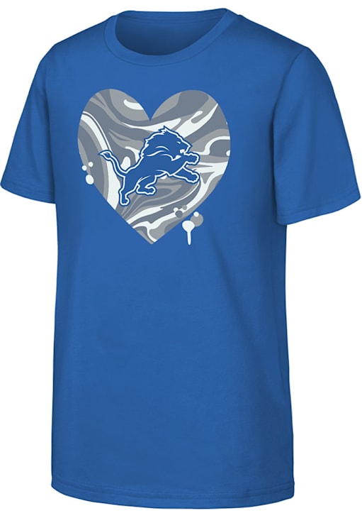 Detroit Lions Girls BLUE Drip Heart Short Sleeve T-Shirt - 133420109