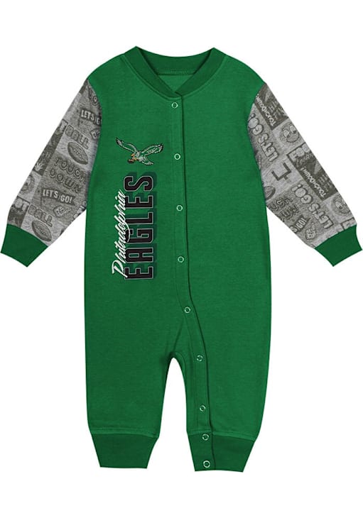 Philadelphia Eagles Baby KELLYGREEN Retro Playbook Style Long Sleeve Romper - 133433611