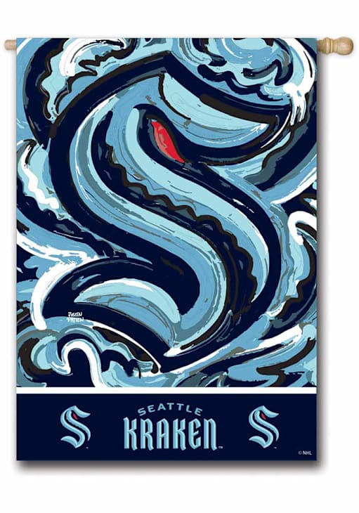 Seattle Kraken BLUE Justin Patten Suede Silk Screen Flag - 1414542