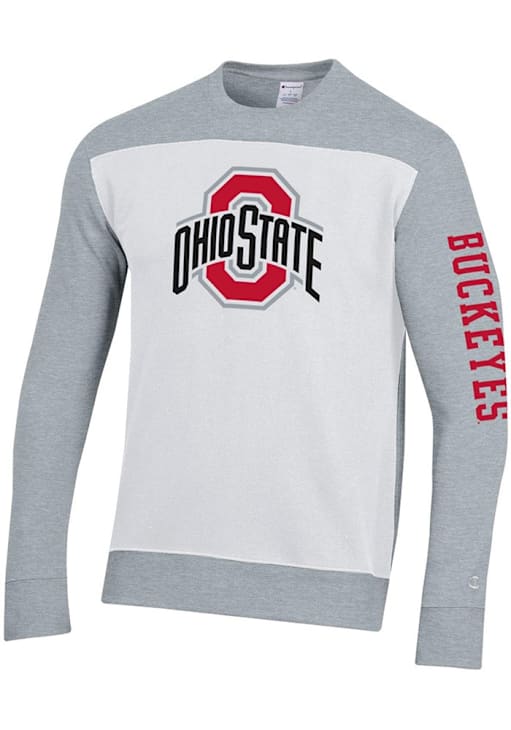 Champion Ohio State Buckeyes Mens GREY Yoke Colorblocked Crew ...