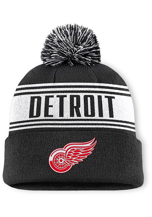 Detroit Red Wings BLACK Hats Enforcer Cuff Pom Knit - 172808402