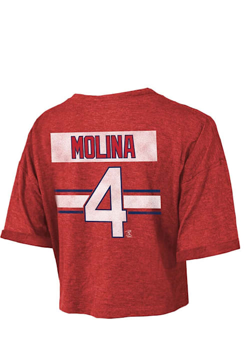 Yadier Molina St Louis Cardinals Majestic Threads Womens Hard Hit Player T-Shirt - Red