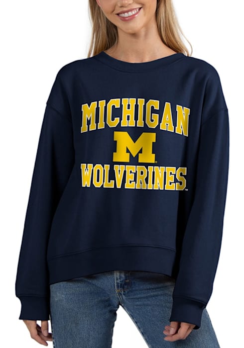 Michigan Wolverines Womens Navy Blue Old School Long Sleeve Crew Sweatshirt