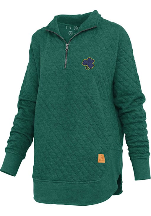 Notre Dame Fighting Irish Pressbox Womens KELLYGREEN Roseburg Long Sleeve Qtr Zip - 22645029