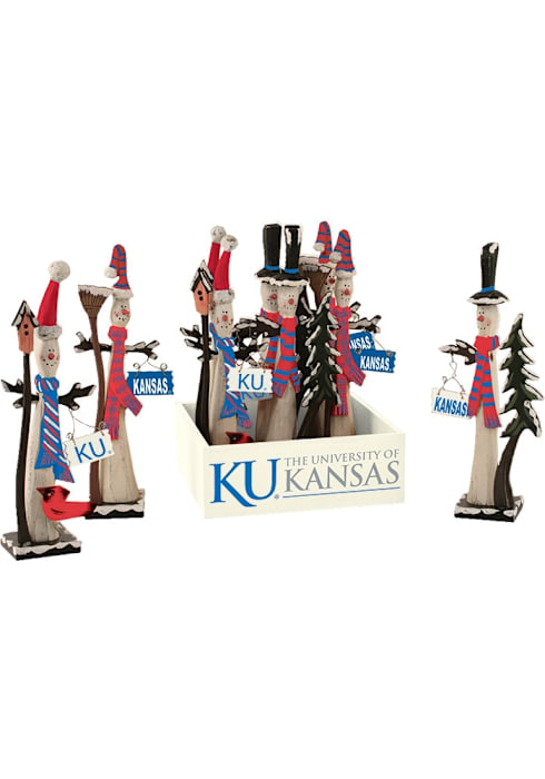 Kansas Jayhawks Wooden Snowman Decor