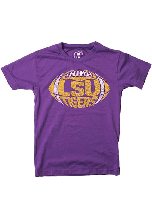 Wes and Willy LSU Tigers Youth PURPLE Lettered Football Short Sleeve ...