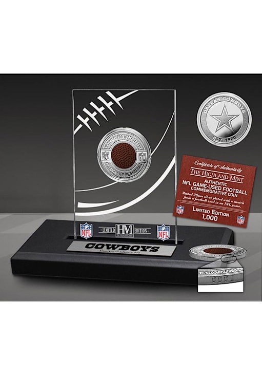 Dallas Cowboys Game Used NFL Football Silver Coin Plaque