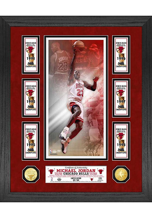 Michael Jordan Chicago Bulls Red Michael Jordan 6x Champ Banner Collection Bronze Coin Photo ...
