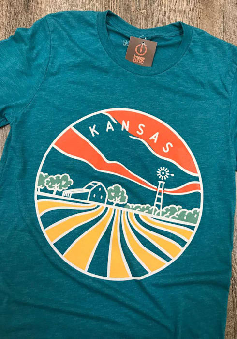 Kansas Teal Farm Line Icon Short Sleeve T Shirt