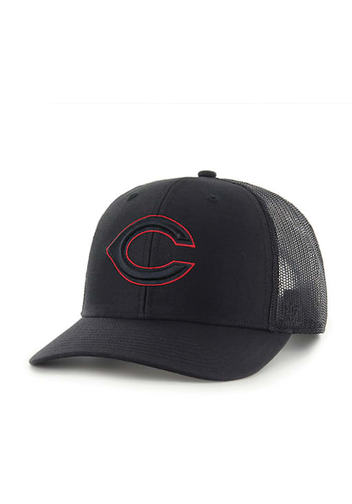 47 Cincinnati Reds BLACK Outline Trucker Adjustable Hat - 48023421