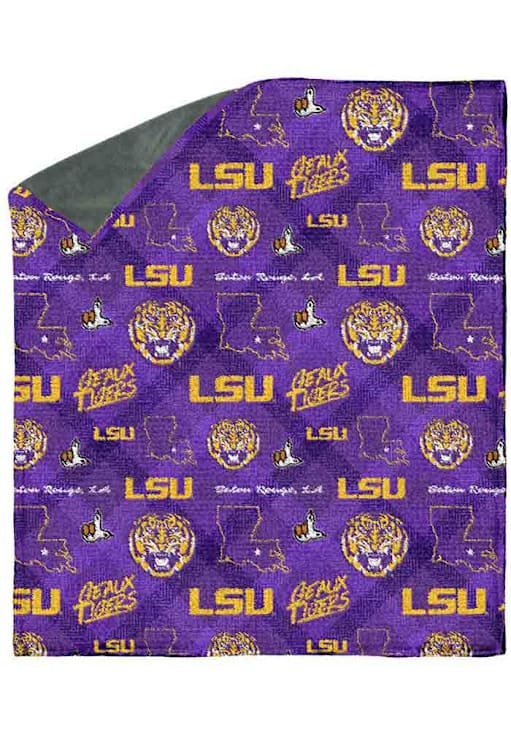 LSU Tigers PURPLE 60X70 Chenille W/ Shp Rev Sherpa Fleece Blanket - 5589294