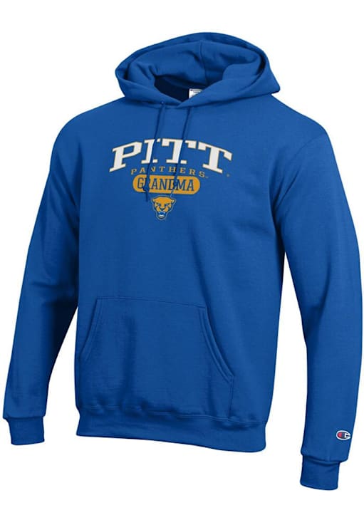 Champion Mens BLUE Pitt Panthers Pill Box Grandma Powerblend Hoodie ...