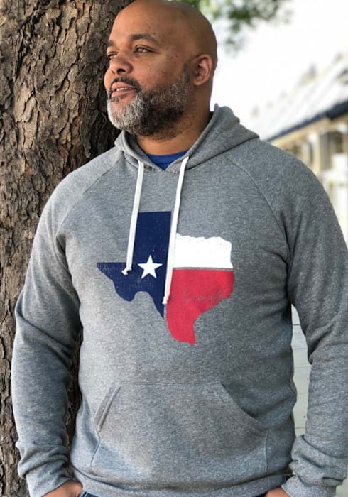 Texas Grey State Flag Long Sleeve Fleece Hood Sweatshirt