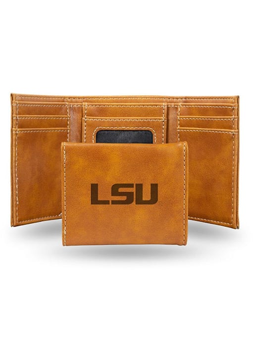 LSU Tigers BROWN Laser Engraved Mens Trifold Wallet - 7144408