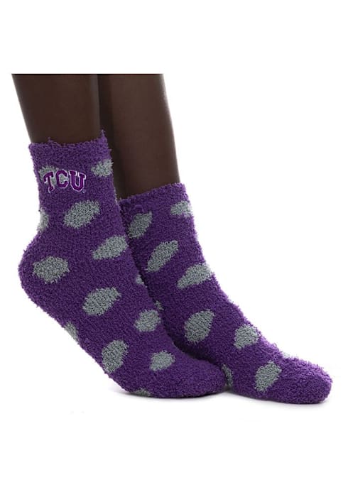 TCU Horned Frogs Polka Dot Fuzzy Womens Quarter Socks