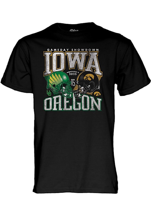 Blue 84 Iowa Hawkeyes BLACK Football vs Oregon Ducks Short Sleeve T ...