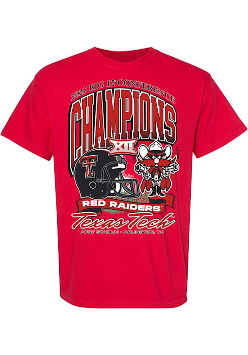 Something Inked Texas Tech Red Raiders Red 2025 Big 12 Football Champions Mascot Short Sleeve T ...