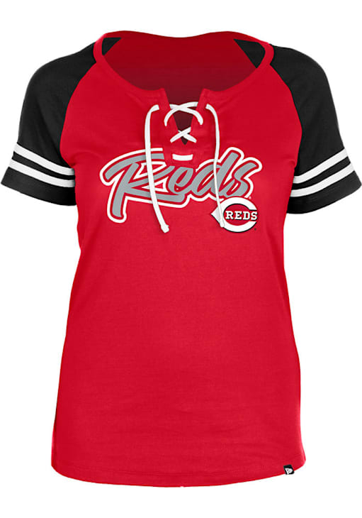 New Era Cincinnati Reds Womens Raglan Lace T-Shirt - RED