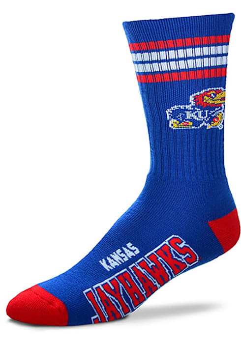 Kansas Jayhawks Blue 4 Stripe Youth Crew Socks