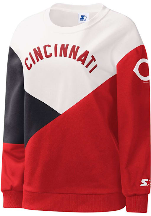 Cincinnati Reds Starter Crew Sweatshirt Womens WHITE Shutout Long Sleeve