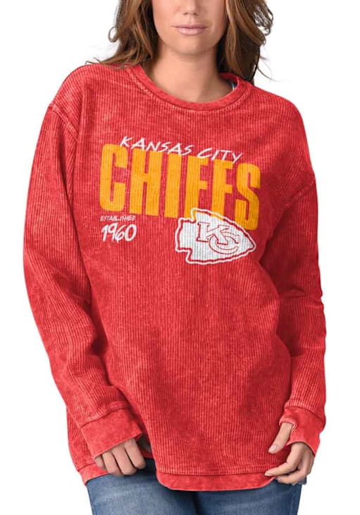 Kansas City Chiefs Womens RED Comfy Cord Long Sleeve Crew Sweatshirt ...