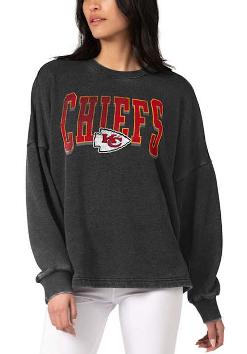 Kansas City Chiefs Womens BLACK Burnout Foil Long Sleeve Crew ...
