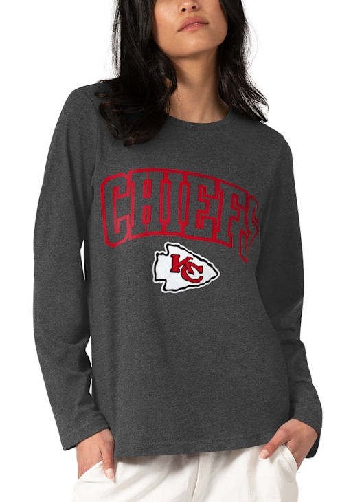 Kansas City Chiefs BLACK Heather Block Long Sleeve LS Tee