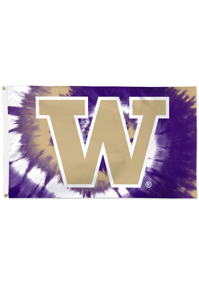 Washington Huskies Tie Dye Deluxe PURPLE Silk Screen Grommet Flag ...