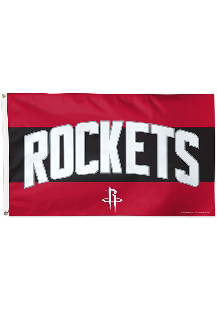 Houston Rockets Deluxe Stripe Red Silk Screen Grommet Flag - 1018460