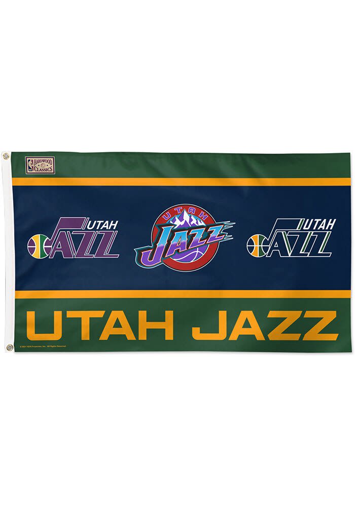 Utah Jazz Deluxe Stripe GREEN Silk Screen Grommet Flag - 1018476
