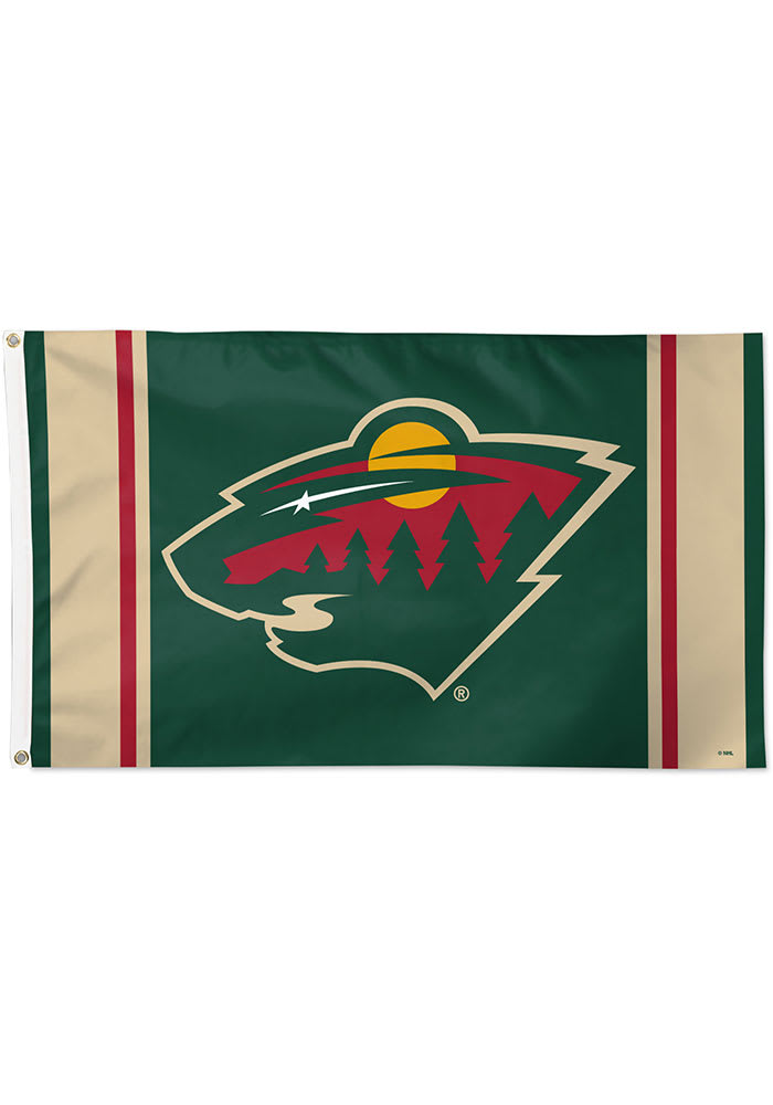 Minnesota Wild Deluxe Vertical Stripe GREEN Silk Screen Grommet Flag ...