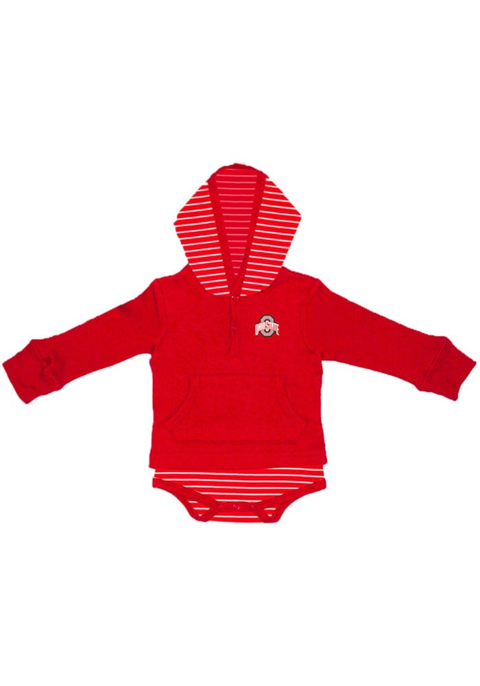 Ohio State Buckeyes Baby Red Stripe Hooded Long Sleeve Romper - 10191045