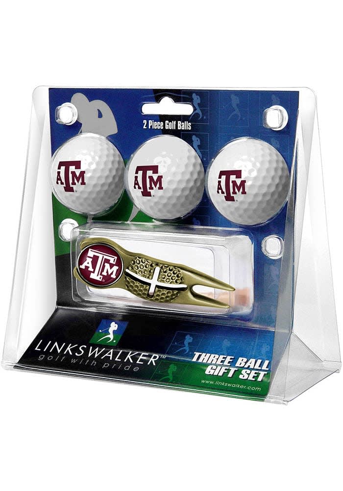 Texas A&M Aggies Ball and Gold Crosshairs Divot Tool Golf Gift Set - White