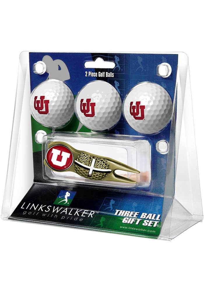 Utah Utes Ball and Gold Crosshairs Divot Tool Golf Gift Set - White