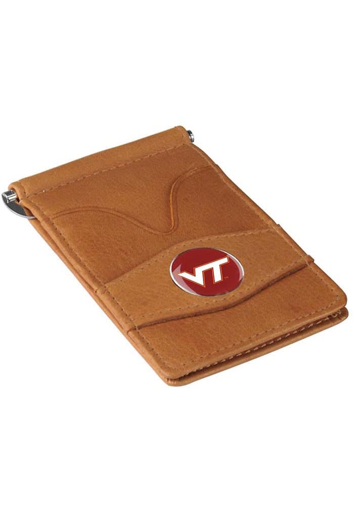 Virginia Tech Hokies Leather Golf Mens Bifold Wallet - Tan