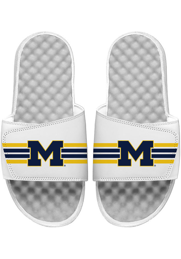 Michigan Wolverines White Varsity Stripes Mens Slides - 10210231