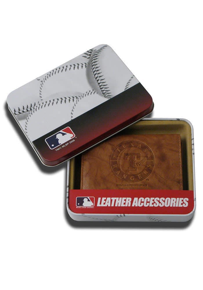 Texas Rangers Leather Mens Trifold Wallet - BROWN