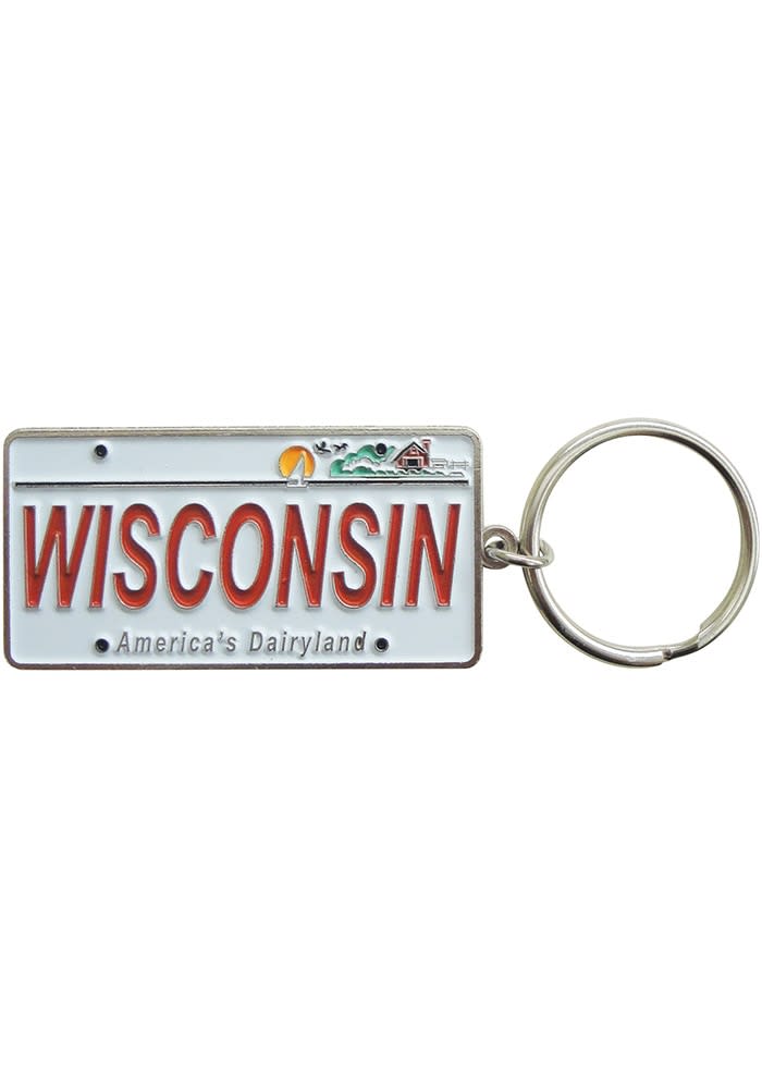 Wisconsin White Wisconsin License Plate Keychain - 11690083