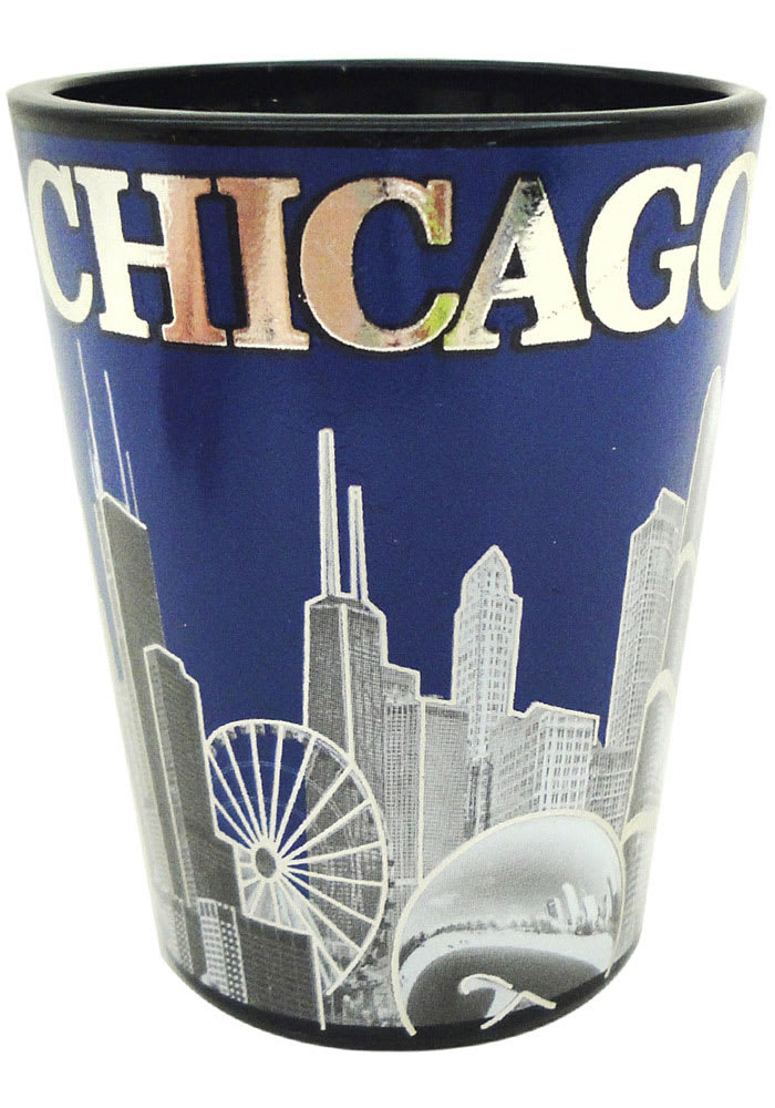 Chicago City Skyline with Sky Shot Glass - BLUE