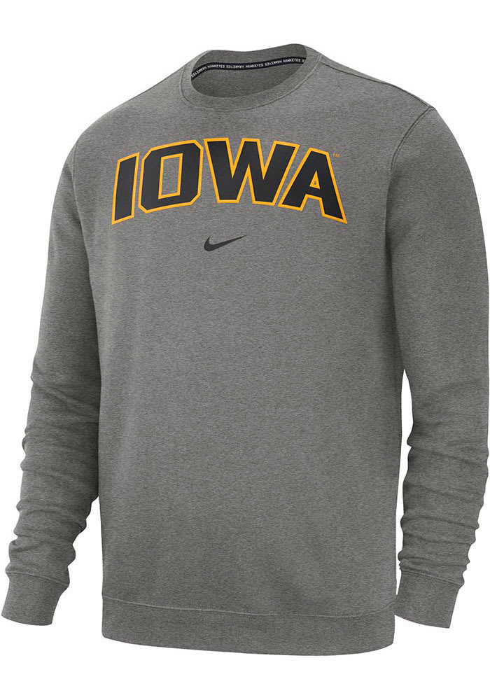 Nike Iowa Hawkeyes Mens Club Fleece Crew Sweatshirt - Dark Grey Heather