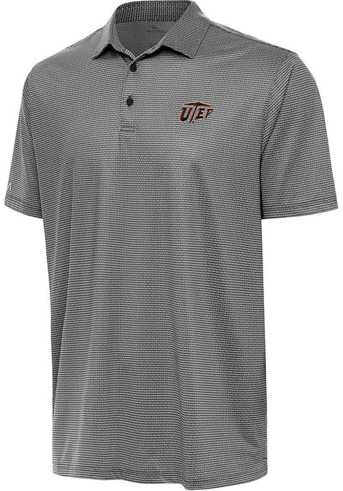 Antigua UTEP Miners Mens Rings WHITE/BLACK Short Sleeve Polo
