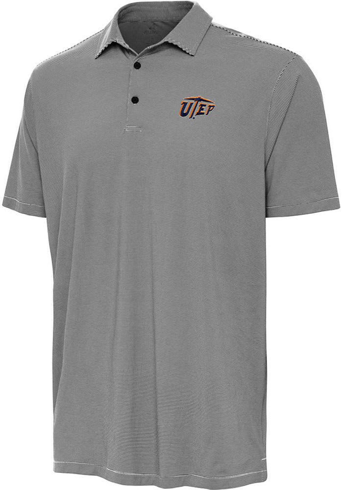 Antigua UTEP Miners Mens Twine BLACK/WHITE Short Sleeve Polo - 1330008964