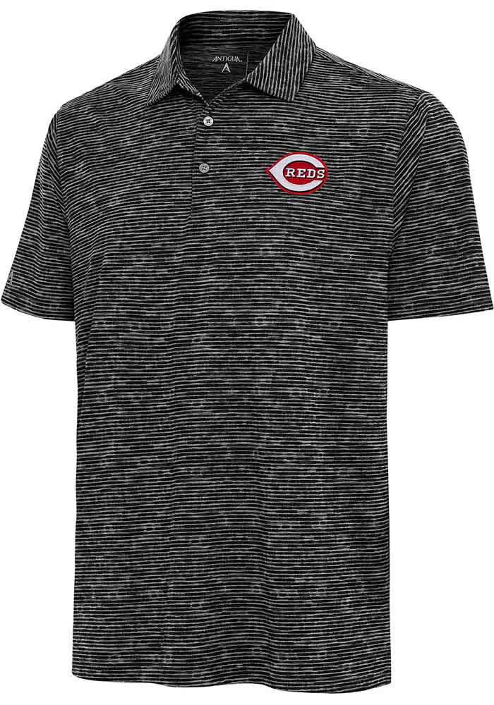 Antigua Cincinnati Reds Mens Status BLACKHEATHER Short Sleeve Polo