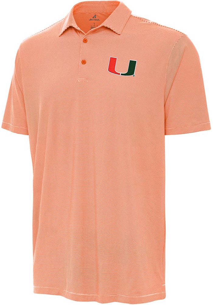 Antigua Miami Hurricanes Mens Twine MANGO/WHITE Short Sleeve Polo ...