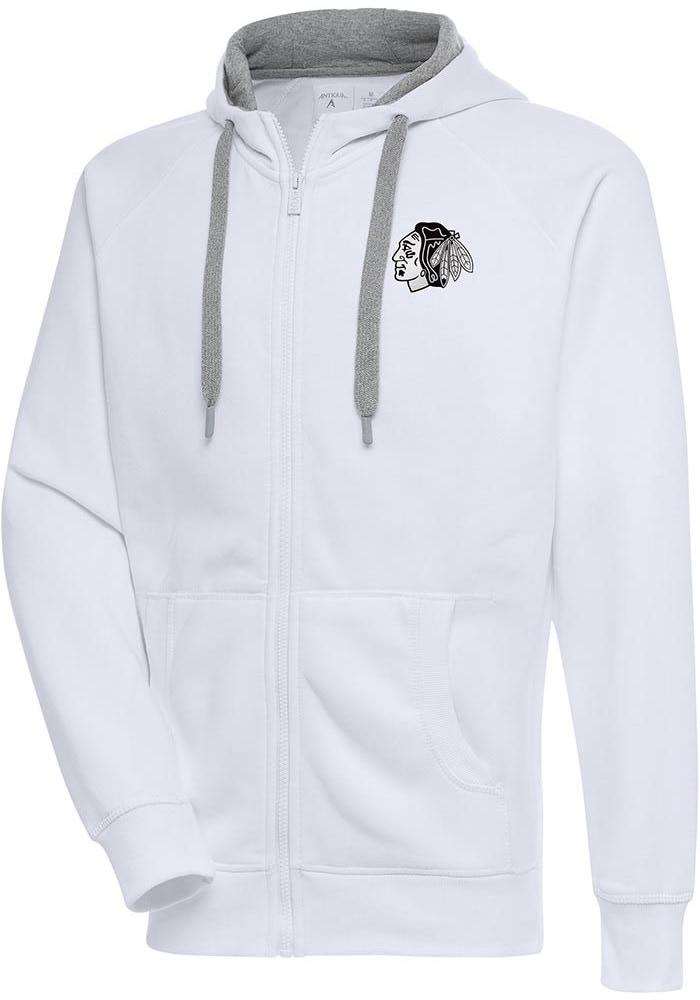 Antigua Chicago Blackhawks Mens Metallic Logo Victory Full Zip - WHITE