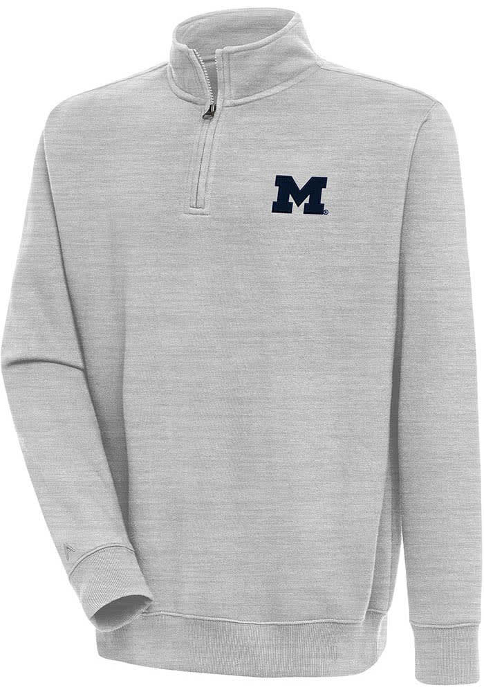 Antigua Mens GREY Michigan Wolverines Victory Long Sleeve Qtr Zip ...