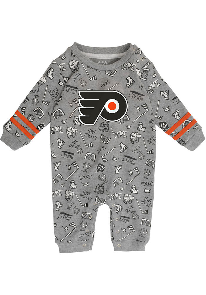 Philadelphia Flyers Baby GREY Gifted Player Long Sleeve Romper - 133407492